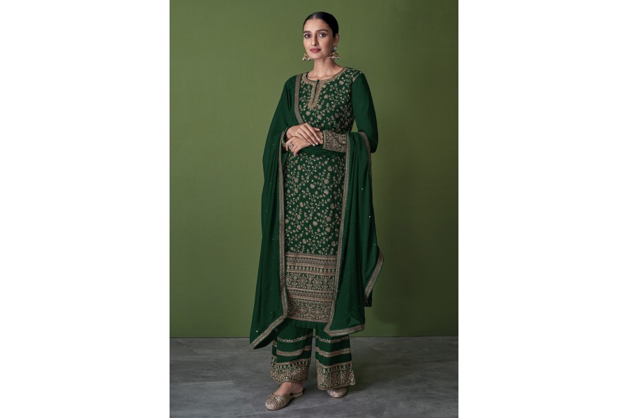 Faux georgette embroidered pakistani suit in Green colour 151C