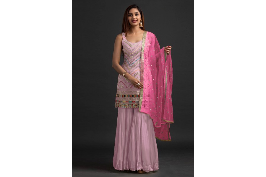 Faux georgette pakistani suit in Pink colour 1003F