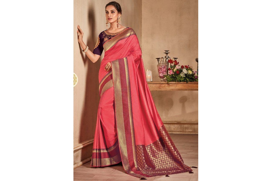 Light Pink color silk Indian wedding saree 930