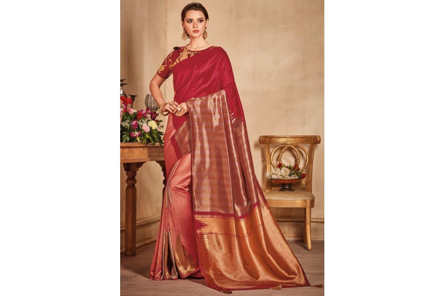 Maroon color silk Indian wedding saree 935