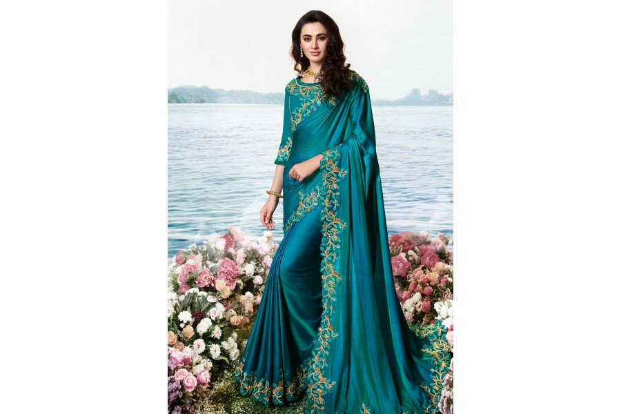 Blue barif silk festival wear saree 6202