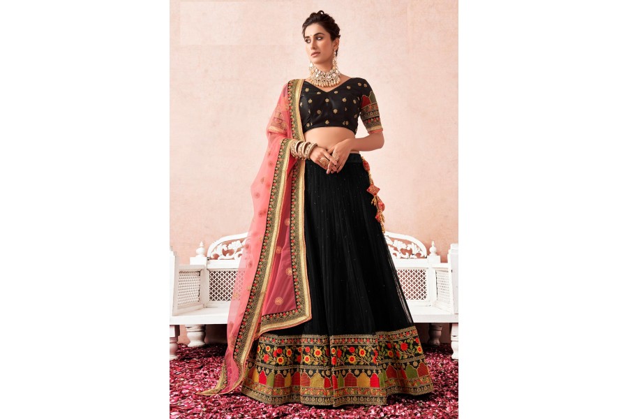 Black net a line lehenga choli 1005
