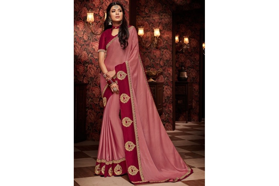 old rose saree with silk blouse 1705