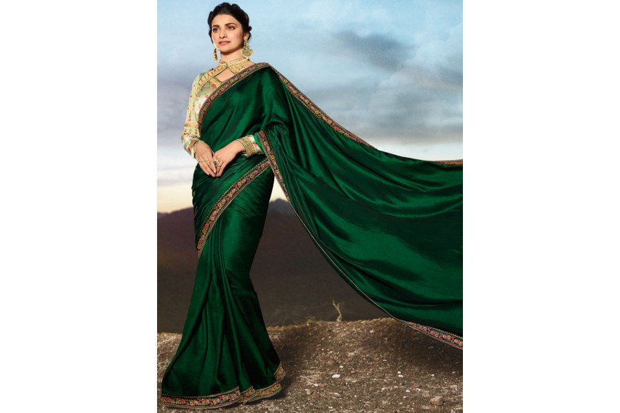 prachi desai bottle green silk saree 20673