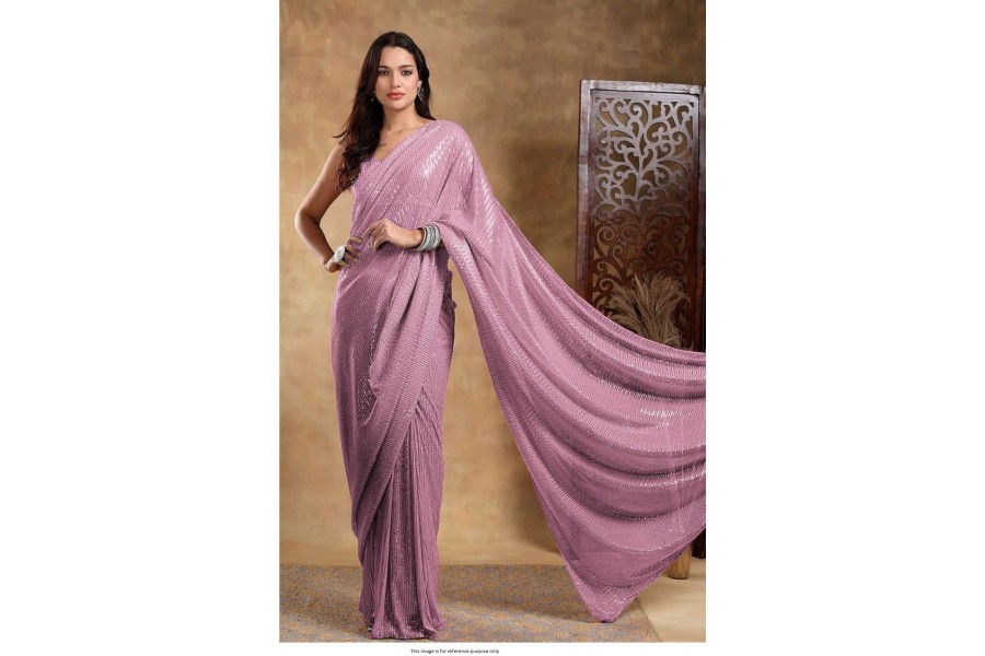 Buy Bollywood Model georgette sequins party wear saree in Onion Pink in UK, USA and Canada