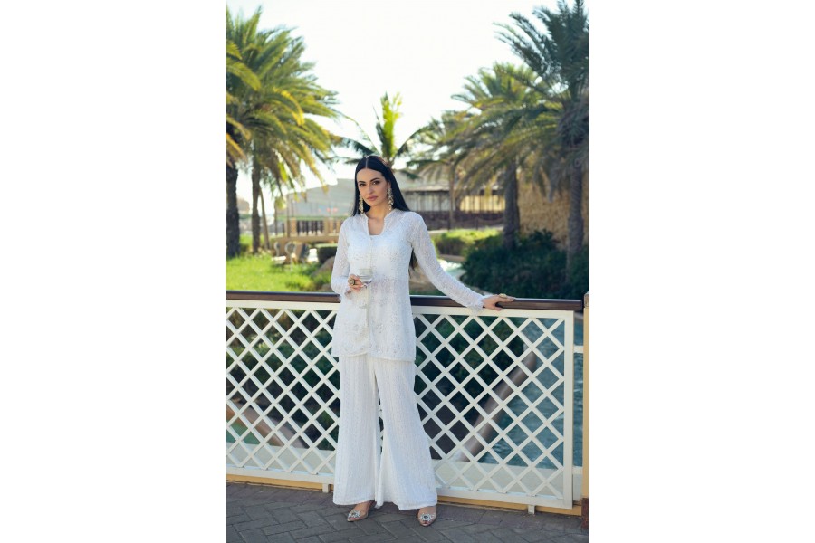 Indian wedding white coord set dress with sequins embroidery 3099