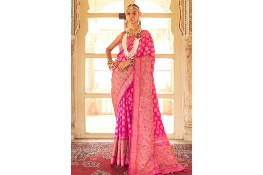 Pink silk saree with blouse 484A