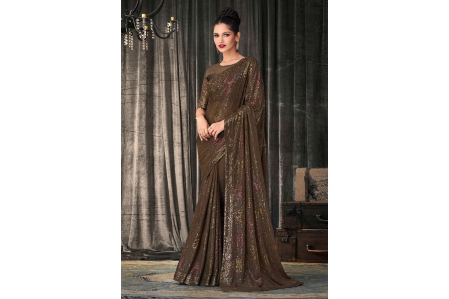Brown georgette festival wear saree 2312