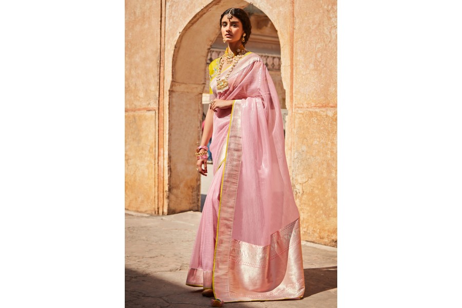 Pink silk saree with blouse 1421