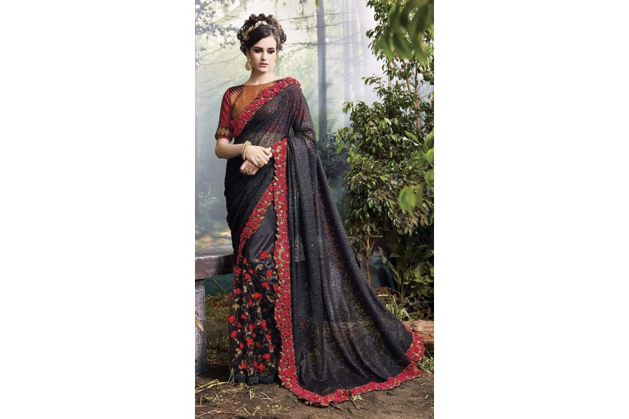 Party-Wear-Black-Heavy-Work-Saree