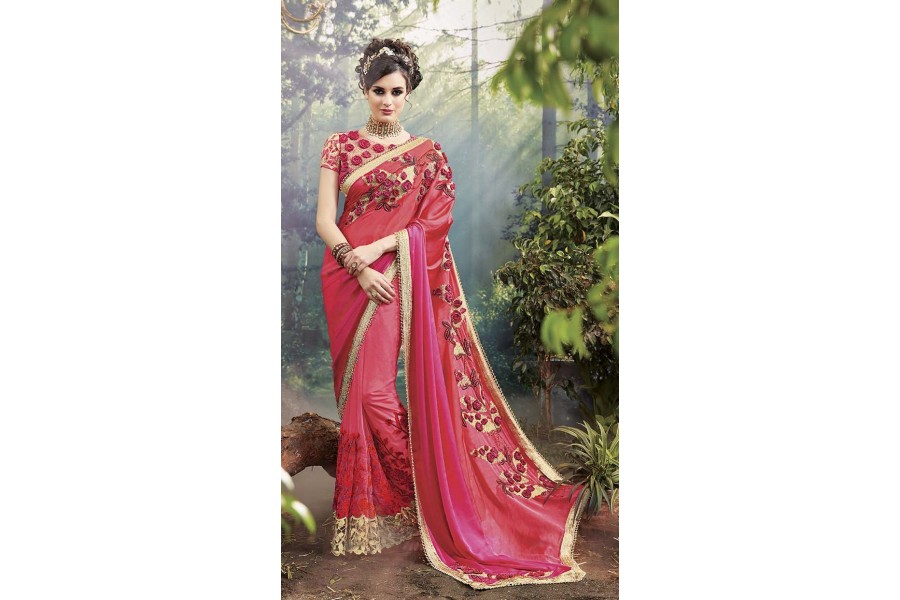 Party-Wear-Red-Heavy-Work-Saree