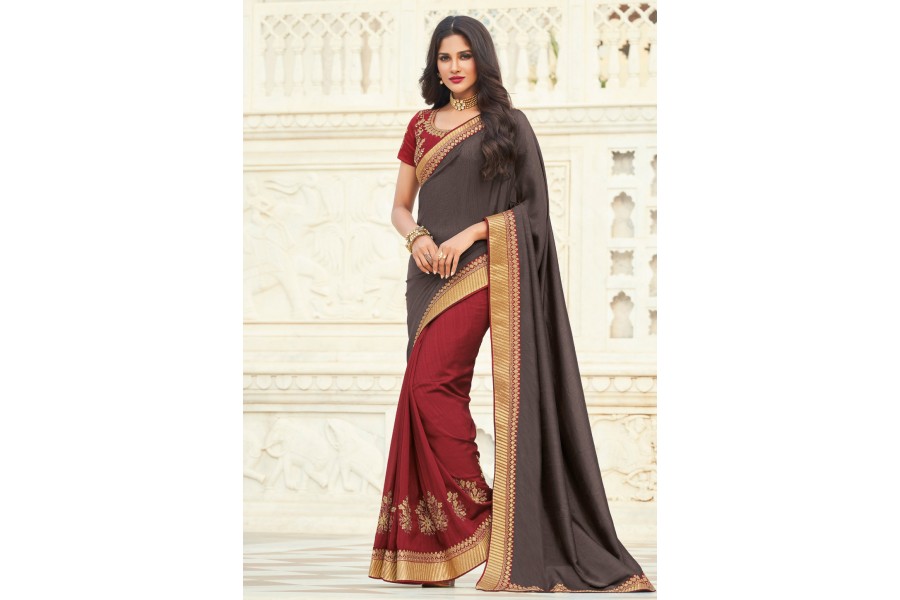 Maroon silk half n half saree 3612