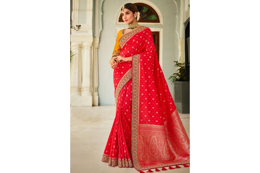 Red silk festival wear saree 104