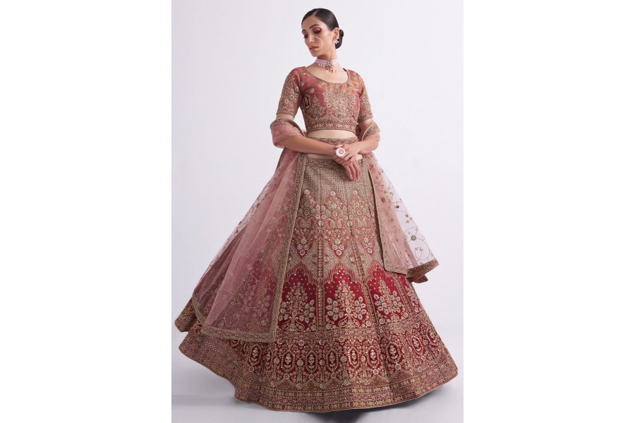 Silk a line lehenga choli in Rust colour 1067
