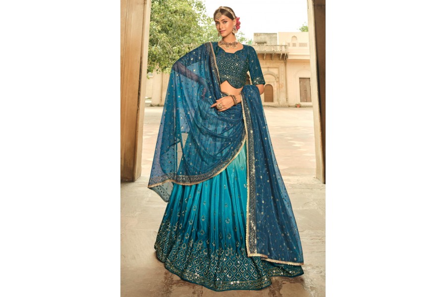 Silk circular lehenga choli in Sky blue colour 2166