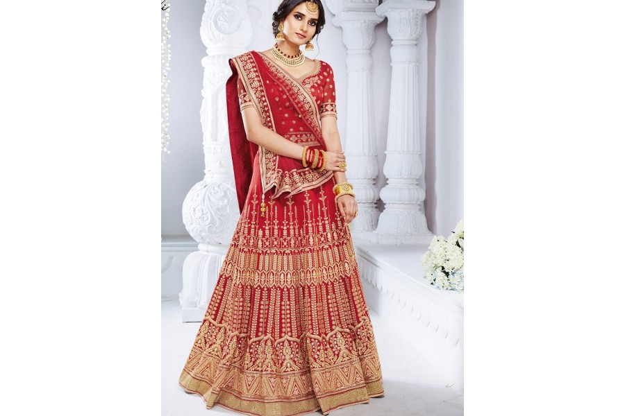 Buy Red color bhagulpuri wedding lehenga choli in UK, USA and Canada