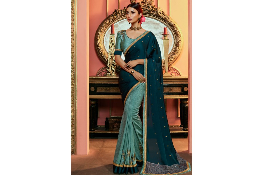Blue silk half and half saree 119