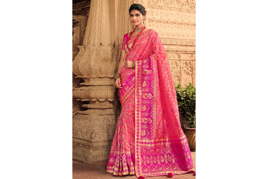 Pink silk saree with blouse 10135
