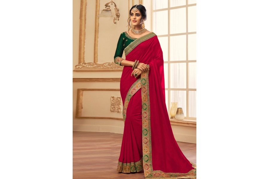 Pink silk saree with blouse 2804
