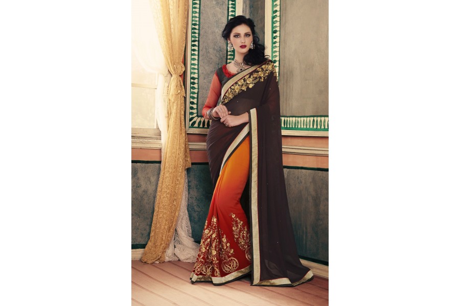 Party-wear-Brown-Rust-color-saree