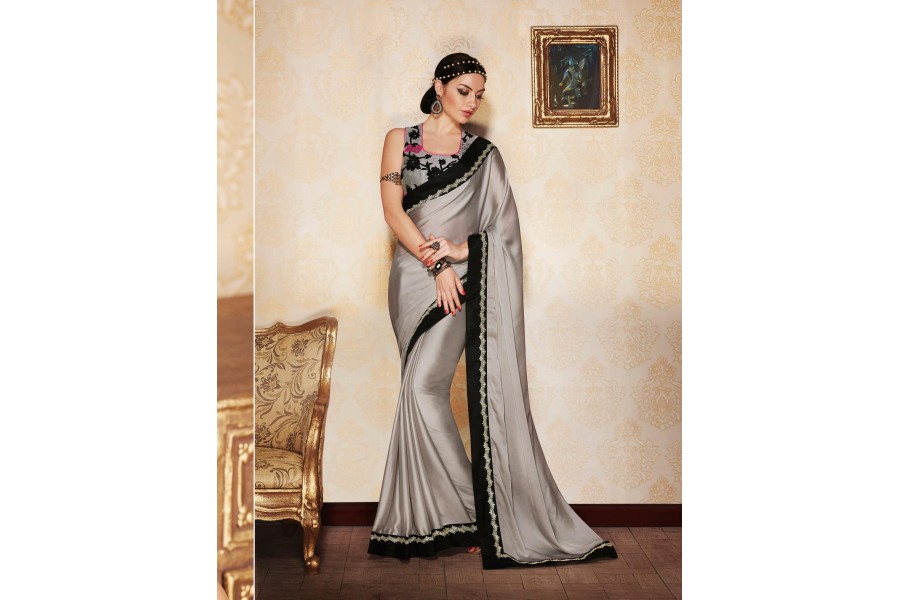 Party-wear-Grey-color-saree