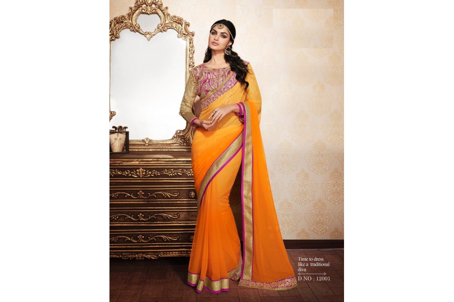Party-wear-Orange-2-color-saree