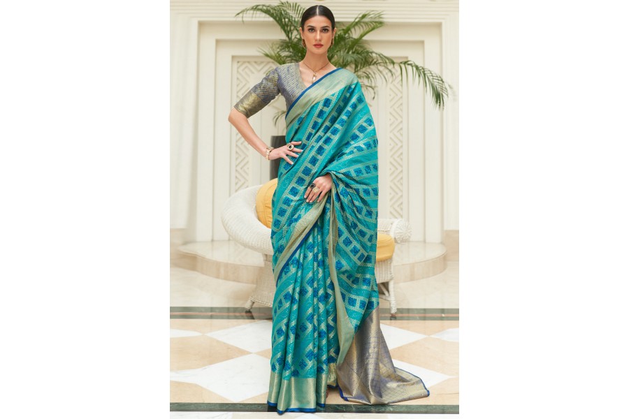Silk Saree with blouse in Sky blue colour 268003