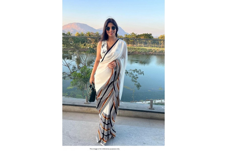 Buy Bollywood Model Satin silk saree in white color in UK, USA and Canada