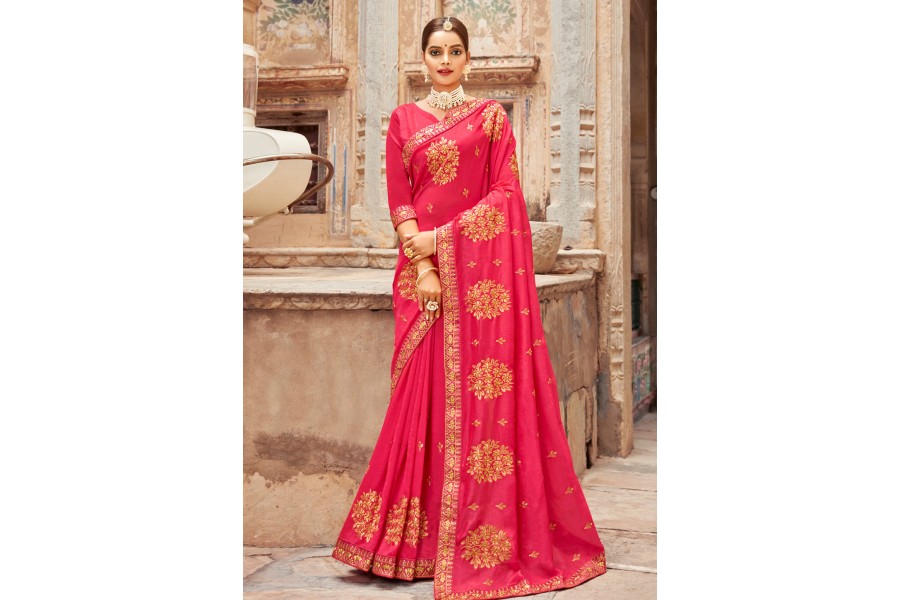 Silk Saree with blouse in Pink colour 2230