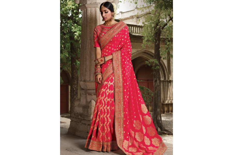 Party wear pink art silk saree 1960