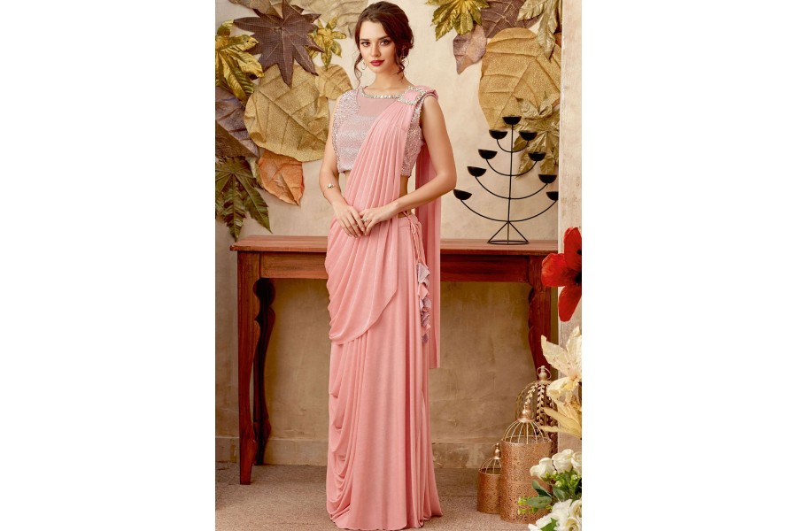 Buy Light rose designer party wear saree in UK, USA and Canada