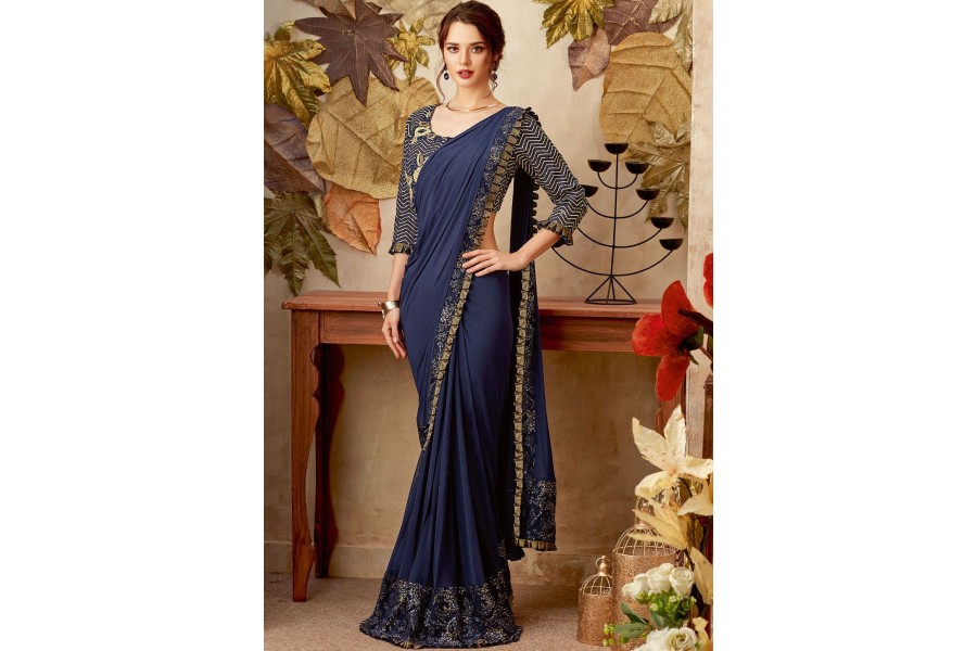 Buy Navy blue color designer party wear saree in UK, USA and Canada