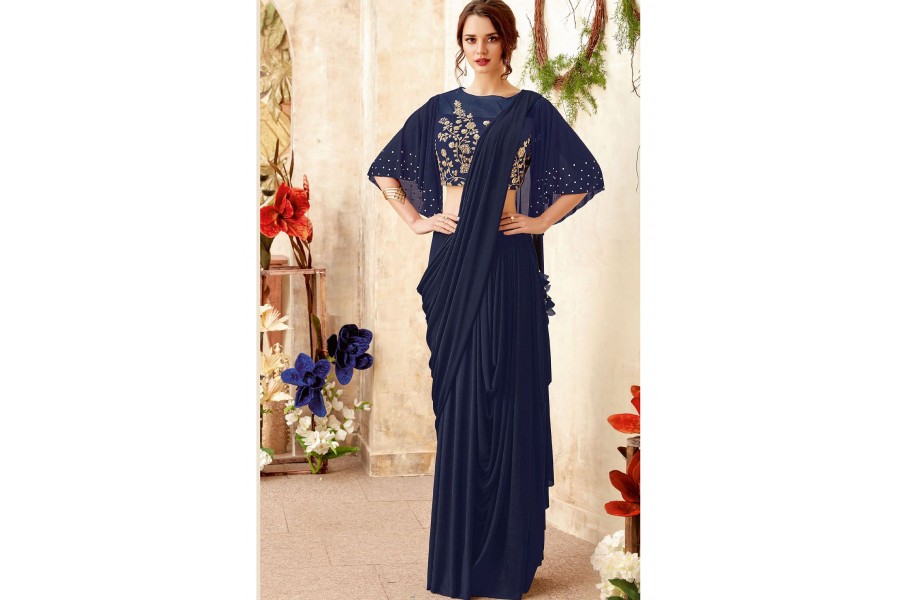 Buy Navy blue designer party wear saree in UK, USA and Canada
