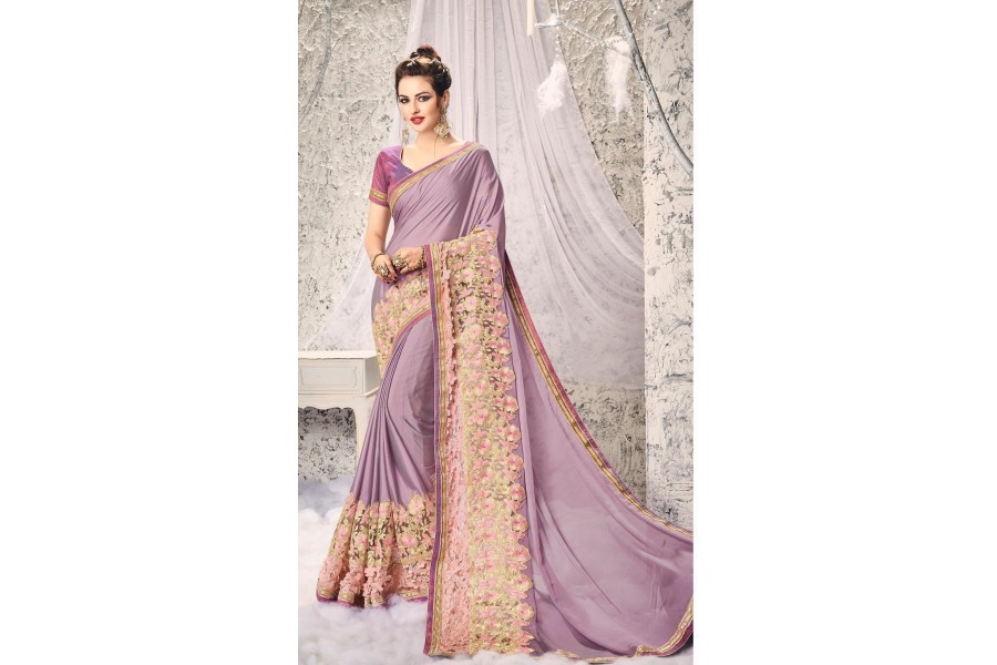 Party-wear-Lavender-color-saree