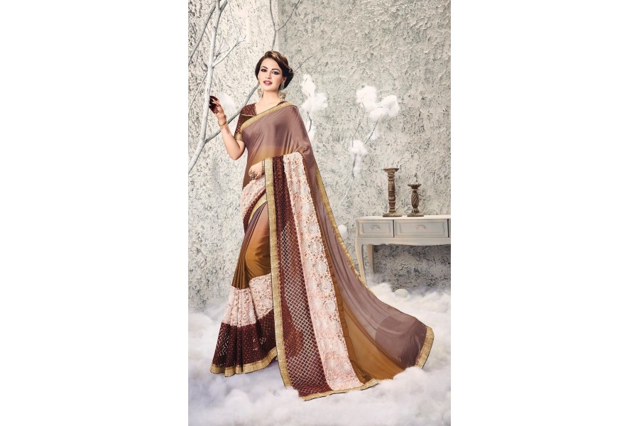 Party-wear-brown-2-color-saree