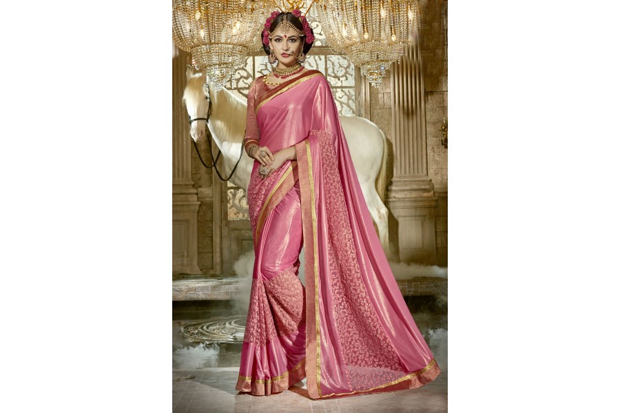 Two Tone Pink Chinese Imported Fabric party wear saree 60748