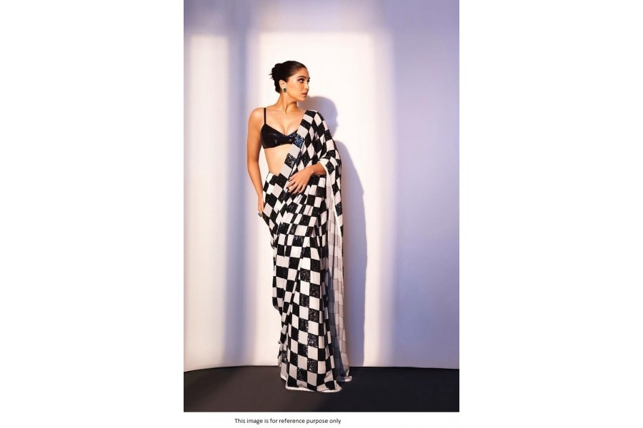 Buy Bollywood Model sequins Checked Georgette Party Wear Saree in UK ...