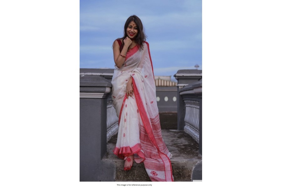 Buy Bollywood Model White and Red Bengali saree in UK, USA and Canada