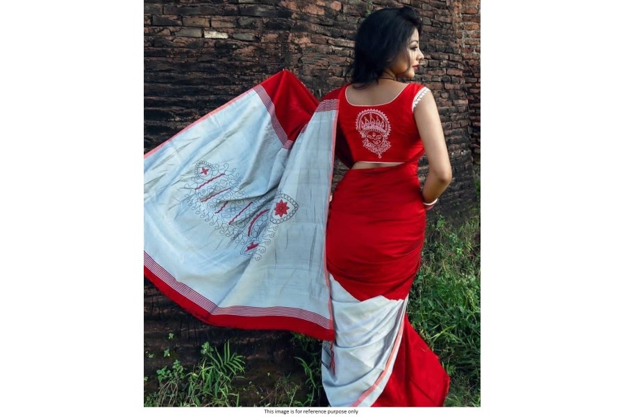 Buy Bollywood Model White and Red Bengali saree in UK, USA and Canada