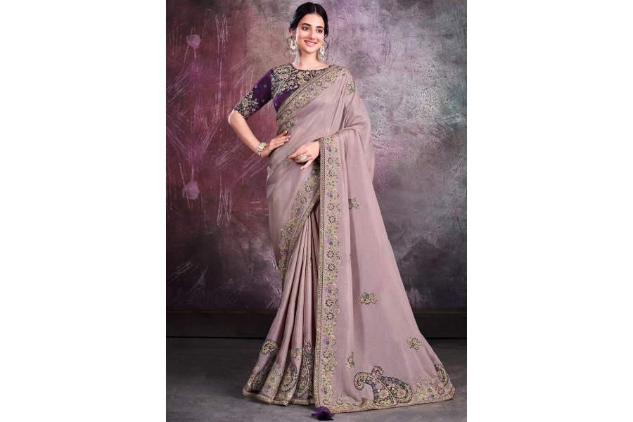 Shimmer silk georgette Saree with blouse in Lavender color