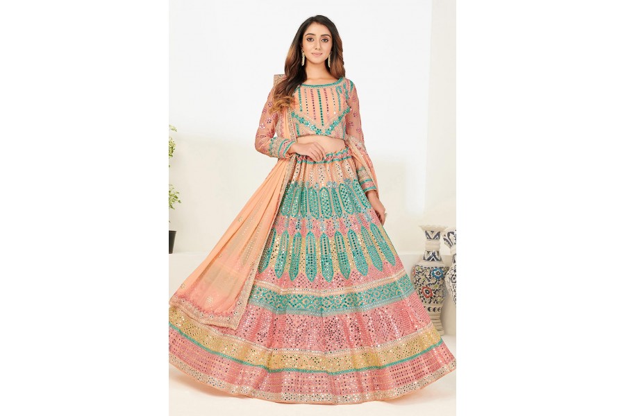 Peach Georgette Embroidered Lehenga Choli 1143