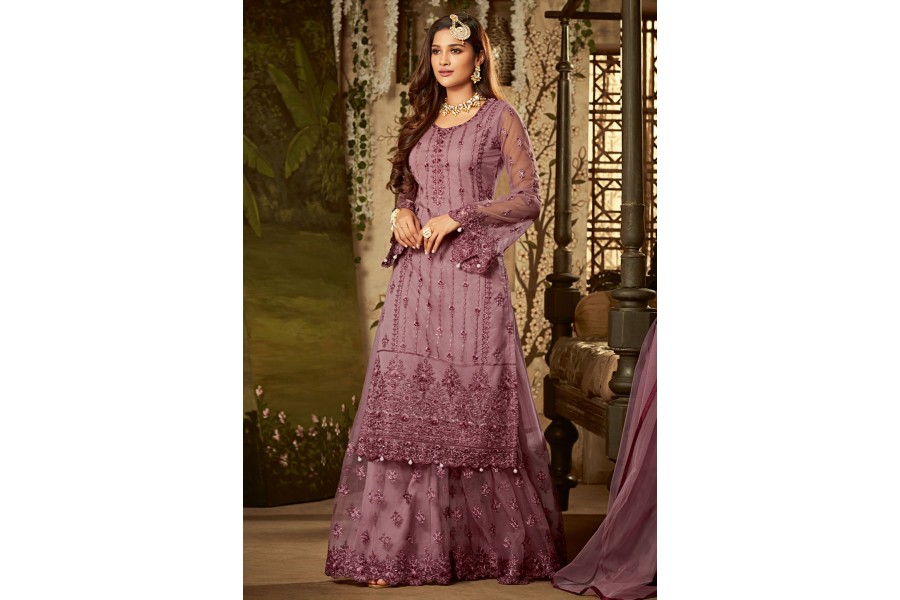 Pink Net Embroidered Palazzo Suit 61001