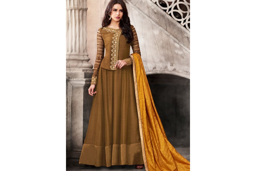 Buy Brown color satin wedding anarkali in UK, USA and Canada