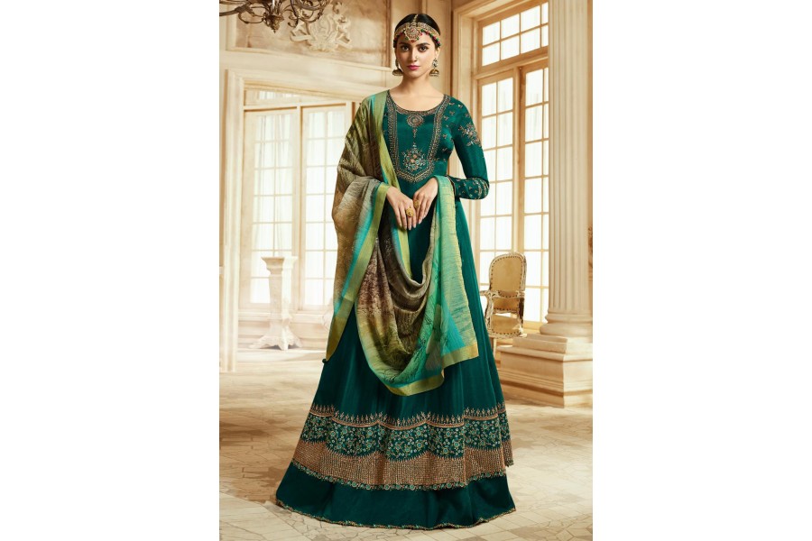 Buy Green Barfi Silk Indian Wedding Anarkaliin Uk Usa And Canada