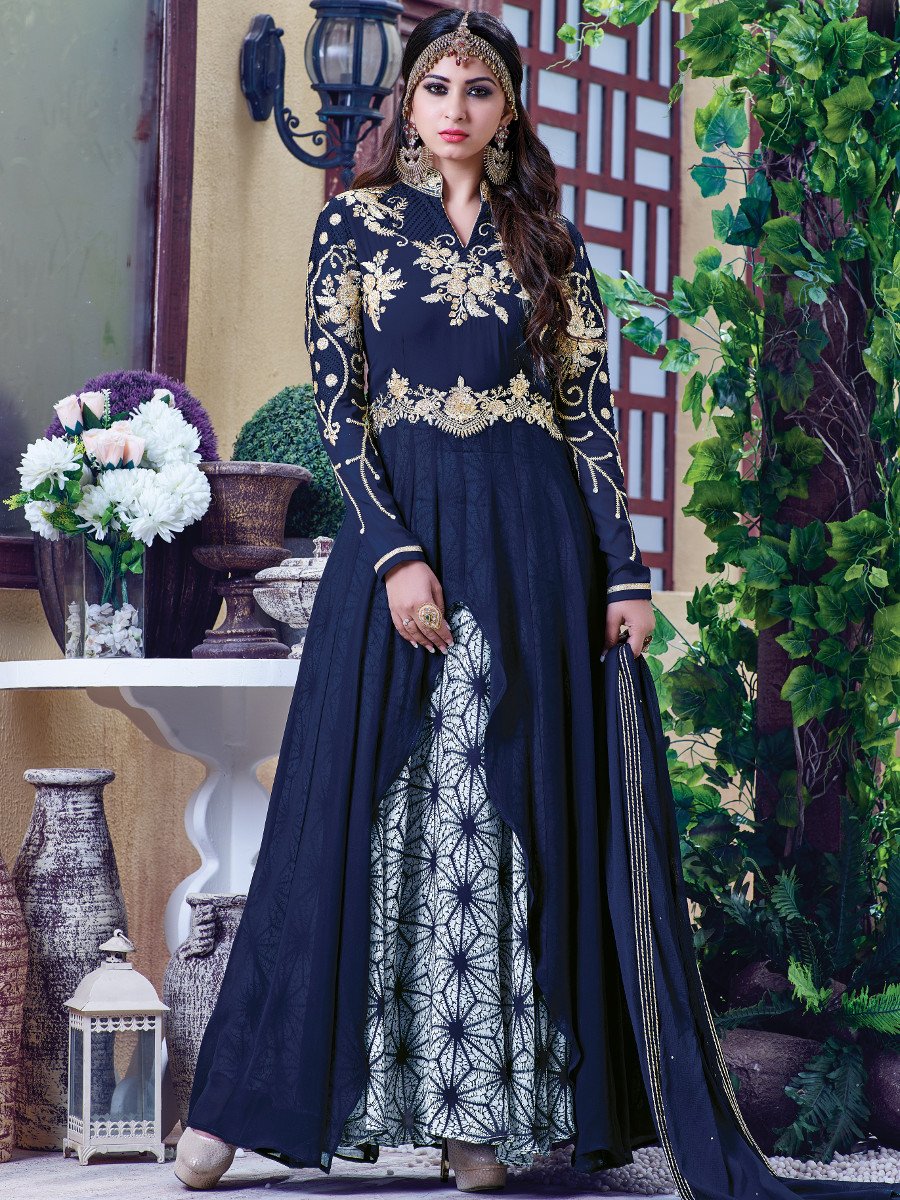 Buy Navy blue color georgette party wear anarkali kameez in UK, USA and ...