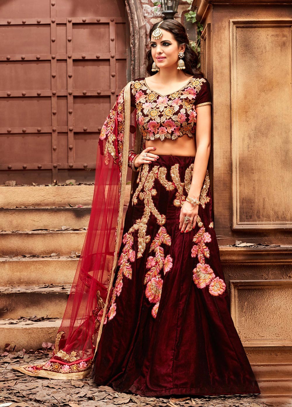 Buy Maroon Color Velvet Wedding Lehenga Choli In Uk Usa And Canada
