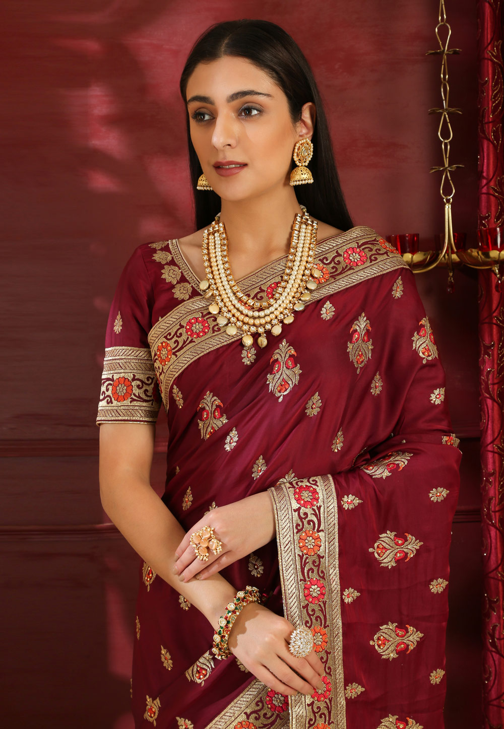 Maroon silk party wear saree 4117