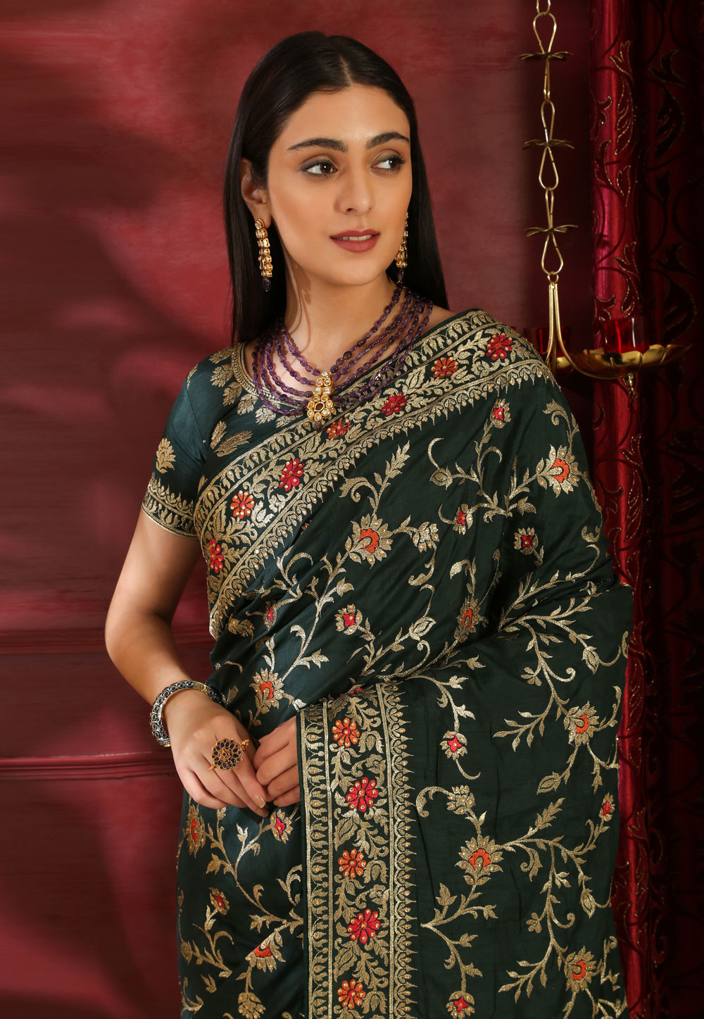 Mehndi silk saree with blouse 4120