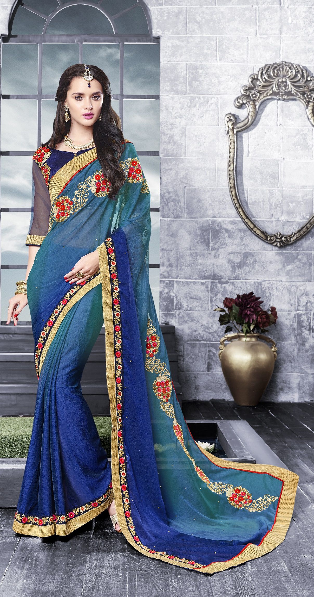 Party-wear-multi-Blue-color-saree