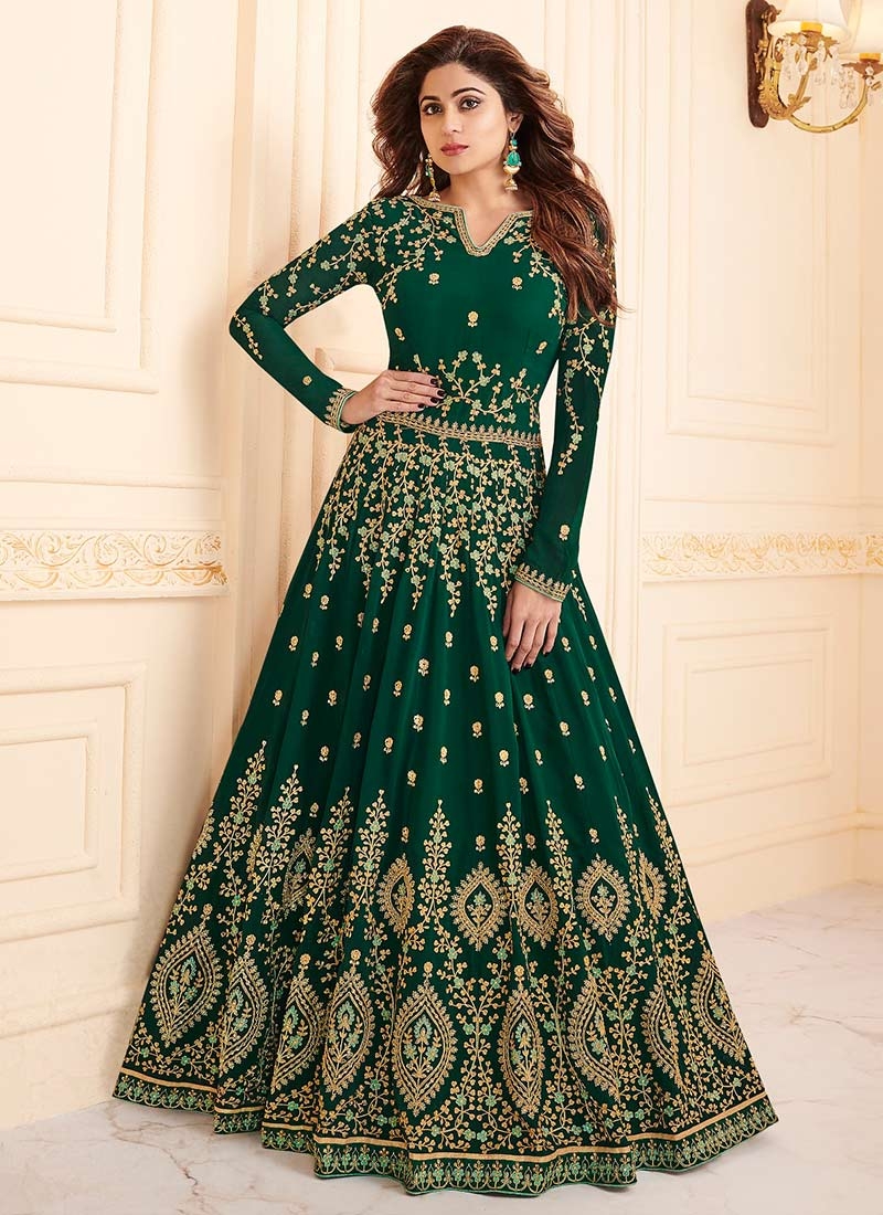 Shamita Shetty Green color georgette party wear anarkali 8034 Shamita Shetty Green color georgette party wear anarkali 8034